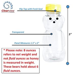 CLEARVIEW CONTAINERS | 8 Ounce Honey Bears with Flip Top Lid | Perfect for Holidays, Baby Shower Gifts, Beekeeping, Honey Dispensing (Yellow 8 Ounce Bear, 24 Pack)