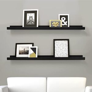 Kiera Grace Set of Two Edge Simple & Classic Decorative Engineered Wood Floating Wall-Mounted Picture Frame Shelves for Home, Room, & Office, 44" L x 4" W x 2" H, Black, Set of 2