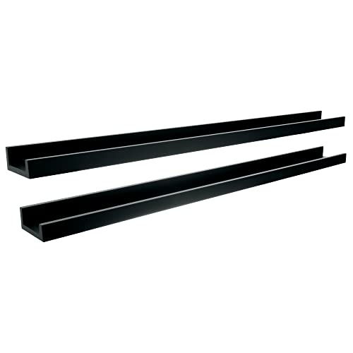 Kiera Grace Set of Two Edge Simple & Classic Decorative Engineered Wood Floating Wall-Mounted Picture Frame Shelves for Home, Room, & Office, 44" L x 4" W x 2" H, Black, Set of 2