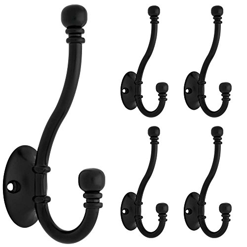 Franklin Brass Ball End Coat and Hat Hook Wall Hooks 5-Pack, Flat Black, FBCHHB5-FB-C