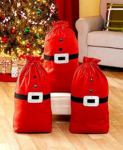 Set of 3 Large Fabric Santa Sacks