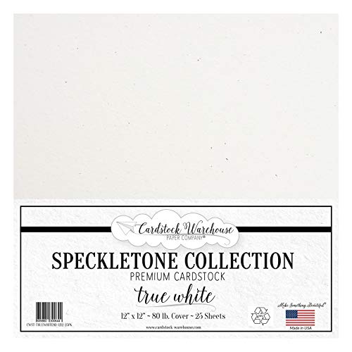 TRUE WHITE SPECKLETONE 100% Off-White Recycled Cardstock Paper - 12 x 12 inch - PREMIUM 80 LB. COVER - 25 Sheets