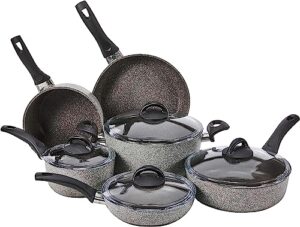 ballarini parma by henckels 10-pc nonstick pot and pan set, made in italy, set includes fry pans, saucepans, sauté pan and dutch oven with lid