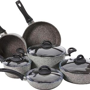 BALLARINI Parma by HENCKELS 10-pc Nonstick Pot and Pan Set, Made in Italy, Set includes fry pans, saucepans, sauté pan and Dutch oven with lid