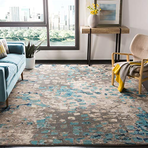 SAFAVIEH Monaco Collection Accent Rug - 3' x 5', Grey & Light Blue, Abstract Watercolor Design, Non-Shedding & Easy Care, Ideal for High Traffic Areas in Entryway, Living Room, Bedroom (MNC225E)