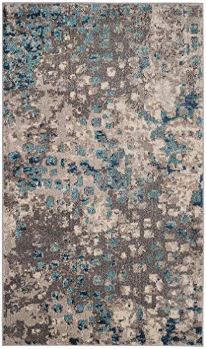 SAFAVIEH Monaco Collection Accent Rug - 3' x 5', Grey & Light Blue, Abstract Watercolor Design, Non-Shedding & Easy Care, Ideal for High Traffic Areas in Entryway, Living Room, Bedroom (MNC225E)