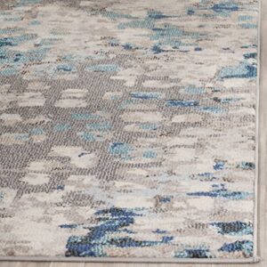 SAFAVIEH Monaco Collection Accent Rug - 3' x 5', Grey & Light Blue, Abstract Watercolor Design, Non-Shedding & Easy Care, Ideal for High Traffic Areas in Entryway, Living Room, Bedroom (MNC225E)