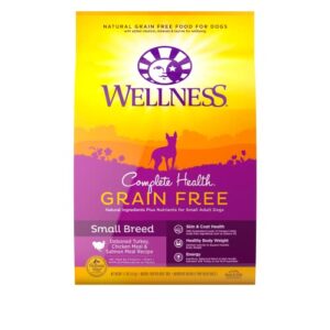 wellness complete health grain-free small breed dry dog food, natural ingredients, made in usa with real turkey, for all lifestages (turkey, chicken & salmon, 11-pound bag)