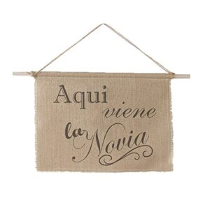 ivy lane design wedding burlap aqui viene la novia sign, 14" x 11", brown