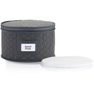 China Storage Case - Saucer or Small Plate Quilted Case - 7 inches diameter x 6 inches height - Gray - Includes 12 Felt Separators