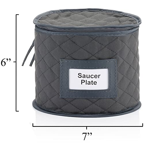 China Storage Case - Saucer or Small Plate Quilted Case - 7 inches diameter x 6 inches height - Gray - Includes 12 Felt Separators