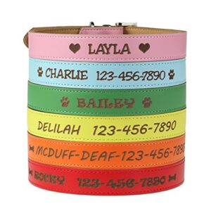 custom catch personalized dog collar - engraved soft leather in xs, small, medium or large size, id collar, no pet tags or embroidered names