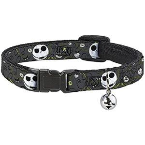 buckle-down breakaway cat collar - nbc jack expressions/halloween elements gray - 1/2" wide - fits 8-12" neck - medium