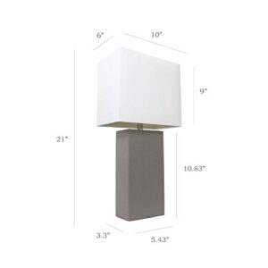 Elegant Designs LT1025-GRY Modern Leather Table Lamp with White Fabric Shade, Gray