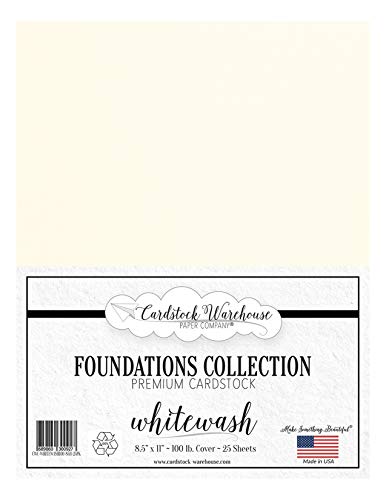 WHITEWASH WHITE 100% Recycled Cardstock Paper - 8.5 x 11 inch Premium 100 lb. Cover - 25 Sheets from Cardstock Warehouse