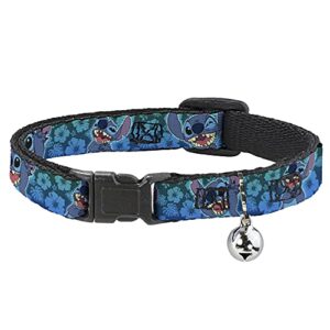 buckle-down breakaway cat collar - stitch expressions/hibiscus collage green-blue fade - 1/2" wide - fits 8-12" neck - medium