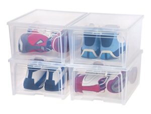 iris usa, inc. iris easy access men's shoe box, 4 pack, wide, clear