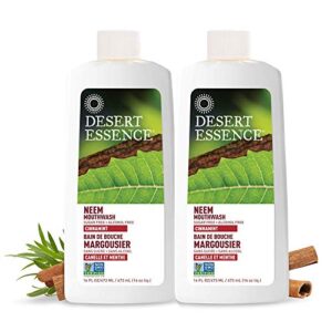 desert essence natural neem mouthwash - cinnamint flavor - 16 fl ounce - pack of 2 - reduce plaque buildup - tea tree oil - neem leaf extract - peppermint - complete oral care - refreshes breath