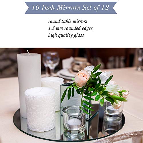 10 Inch Round Mirror Candle Plate Set of 12 - Rounded Edge 1.5 mm - Round Mirrors Trays for Wedding Table Centerpieces, Crafts, Christmas, Party Decor