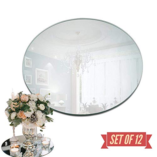 10 Inch Round Mirror Candle Plate Set of 12 - Rounded Edge 1.5 mm - Round Mirrors Trays for Wedding Table Centerpieces, Crafts, Christmas, Party Decor