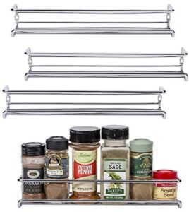 unum chrome wall-mount/cabinet door spice rack (x4) – single tier hanging spice organizers/racks - pantry, kitchen wall/cupboard, over stove, and closet door storage – 11 3/8"l x 3"d x 2"h