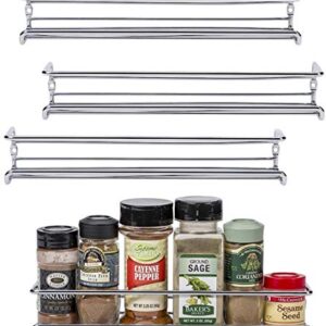 Unum Chrome Wall-Mount/Cabinet Door Spice Rack (x4) – Single Tier Hanging Spice Organizers/Racks - Pantry, Kitchen Wall/Cupboard, Over Stove, and Closet Door Storage – 11 3/8"L x 3"D x 2"H