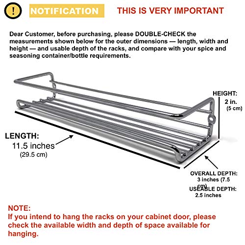 Unum Chrome Wall-Mount/Cabinet Door Spice Rack (x4) – Single Tier Hanging Spice Organizers/Racks - Pantry, Kitchen Wall/Cupboard, Over Stove, and Closet Door Storage – 11 3/8"L x 3"D x 2"H