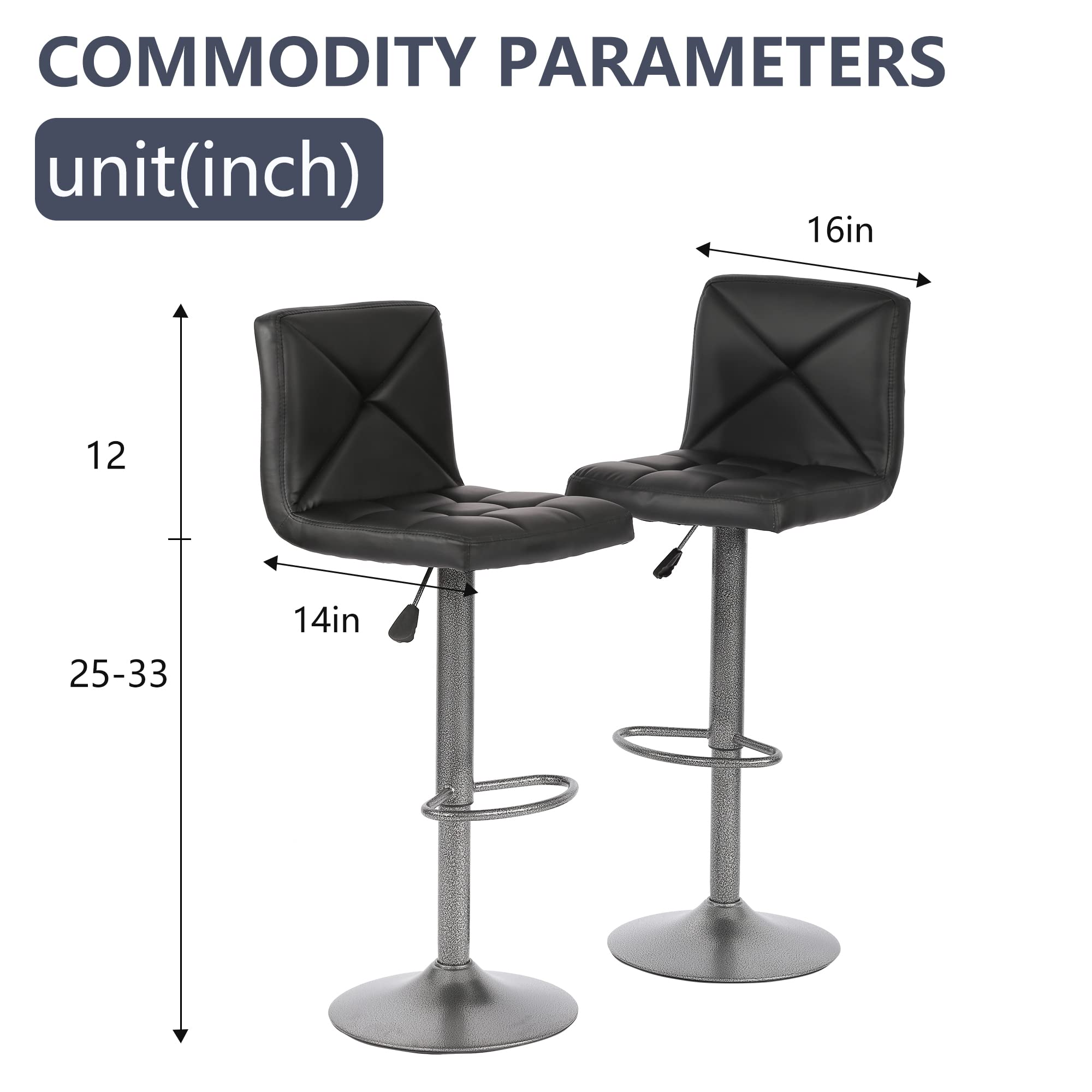 BestOffice Bar Stools Set of 2 Counter Height Swivel Stool PU Leather Modern Height Adjustable Swivel Barstools Hydraulic Chair Bar Stools