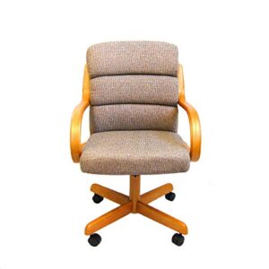 Caster Chair Company Casual Rolling Caster Dining Chair with Swivel Tilt in Honey Oak Wood with Pewter Fabric Seat and Back (1 Chair)