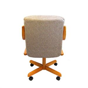 Caster Chair Company Casual Rolling Caster Dining Chair with Swivel Tilt in Honey Oak Wood with Pewter Fabric Seat and Back (1 Chair)