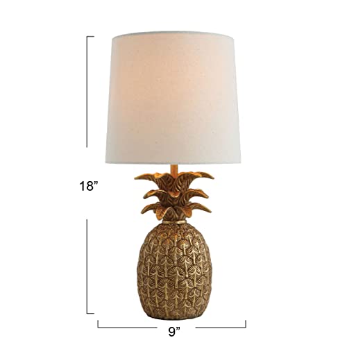 Creative Co-Op Resin Pineapple Table Lamp with Linen Shade, Distressed Gold