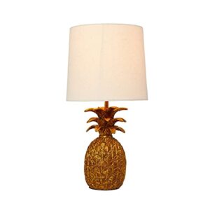 Creative Co-Op Resin Pineapple Table Lamp with Linen Shade, Distressed Gold