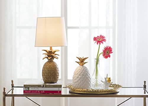 Creative Co-Op Resin Pineapple Table Lamp with Linen Shade, Distressed Gold