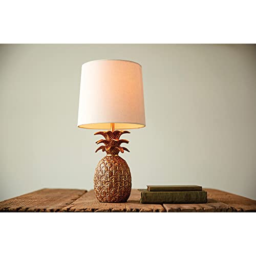 Creative Co-Op Resin Pineapple Table Lamp with Linen Shade, Distressed Gold