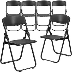 Flash Furniture 6 Pack HERCULES Series 500 lb. Capacity Heavy Duty Black Plastic Folding Chair with Built-in Ganging Brackets