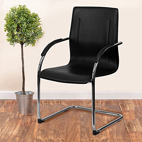 Flash Furniture Siena 4 Pack Black Vinyl Side Reception Chair with Chrome Sled Base