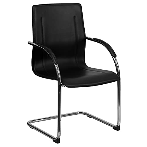 Flash Furniture Siena 4 Pack Black Vinyl Side Reception Chair with Chrome Sled Base