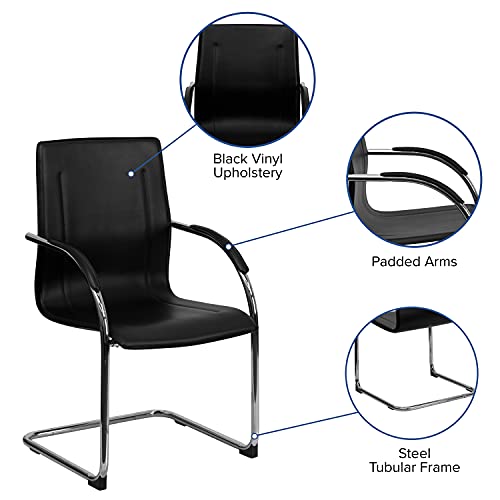 Flash Furniture Siena 4 Pack Black Vinyl Side Reception Chair with Chrome Sled Base