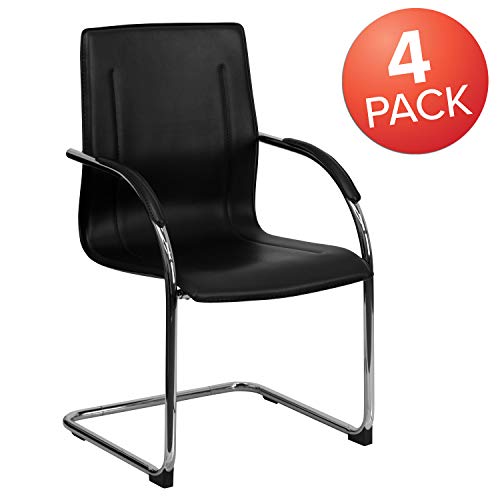 Flash Furniture Siena 4 Pack Black Vinyl Side Reception Chair with Chrome Sled Base