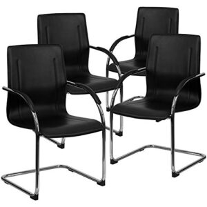 Flash Furniture Siena 4 Pack Black Vinyl Side Reception Chair with Chrome Sled Base