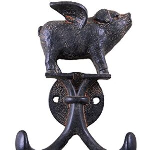 Iron Flying Pig Double Hook Coat Rack