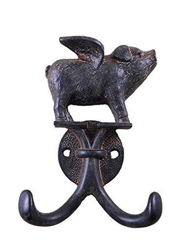 Iron Flying Pig Double Hook Coat Rack