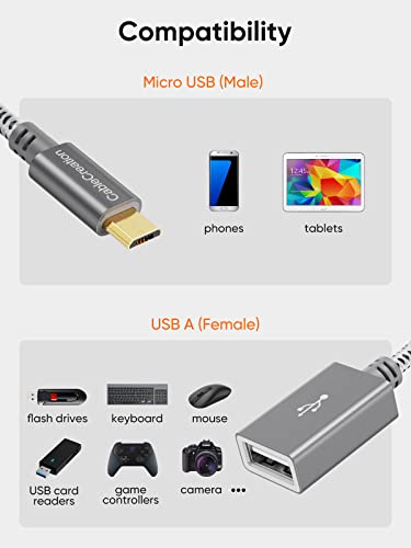 CableCreation USB to Micro USB Adapter 0.15m, USB 2.0 Male to Female for USB Micro-B Devices S7, Flash Drive, Mouse, Keyboard, Game Controller, Aluminum Space Gray