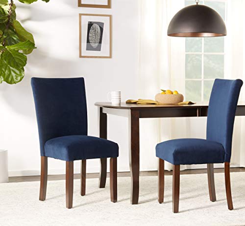 HomePop Parsons Classic Upholstered Accent Dining Chair, Set of 2, Navy Velvet