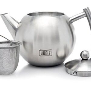 Venoly Stainless Steel Tea Pot With Removable Infuser For Loose Leaf and Tea Bags, Dishwasher Safe and Heat Resistant, 1 Liter