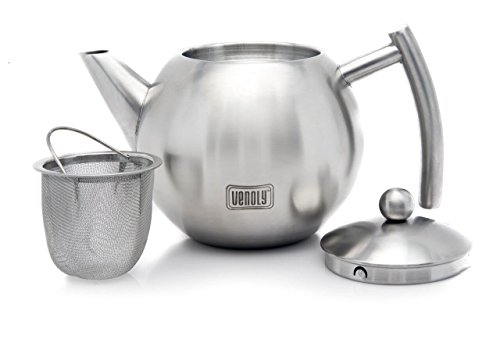 Venoly Stainless Steel Tea Pot With Removable Infuser For Loose Leaf and Tea Bags, Dishwasher Safe and Heat Resistant, 1 Liter