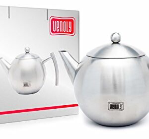 Venoly Stainless Steel Tea Pot With Removable Infuser For Loose Leaf and Tea Bags, Dishwasher Safe and Heat Resistant, 1 Liter