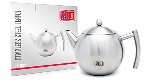 Venoly Stainless Steel Tea Pot With Removable Infuser For Loose Leaf and Tea Bags, Dishwasher Safe and Heat Resistant, 1 Liter