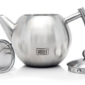 Venoly Stainless Steel Tea Pot With Removable Infuser For Loose Leaf and Tea Bags, Dishwasher Safe and Heat Resistant, 1 Liter