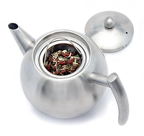 Venoly Stainless Steel Tea Pot With Removable Infuser For Loose Leaf and Tea Bags, Dishwasher Safe and Heat Resistant, 1 Liter